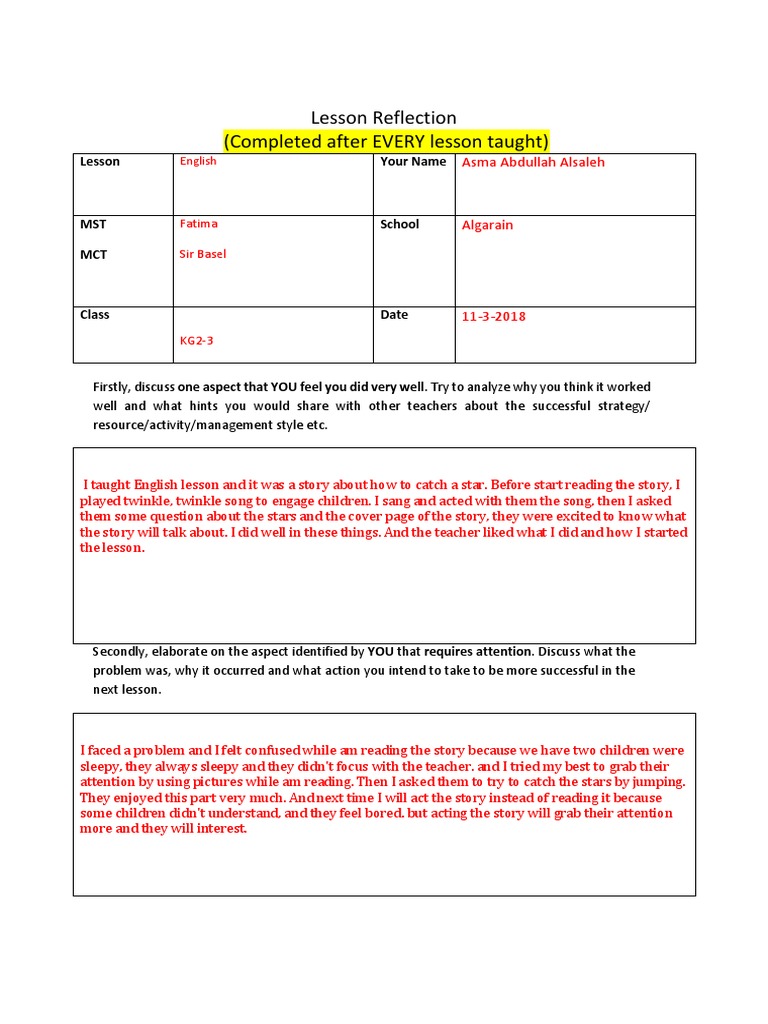 Lesson Reflection 1 | PDF