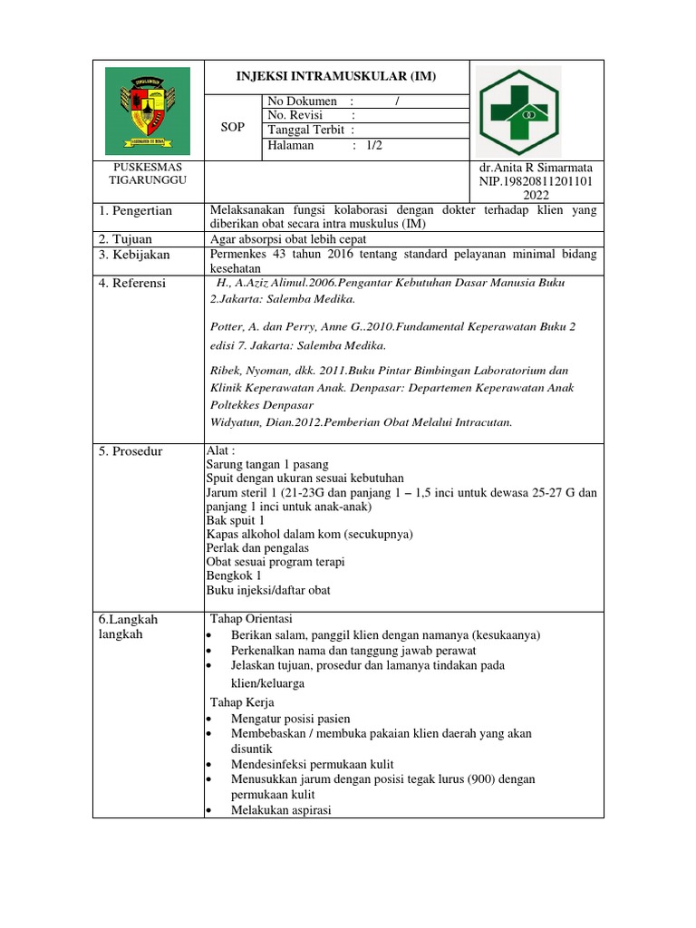 SOP Injeksi Intramuskular IM | PDF | Kesehatan Holistik