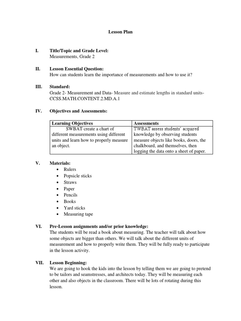 Lesson Plan: Measure and Estimate Lengths in Standard Units | Download ...