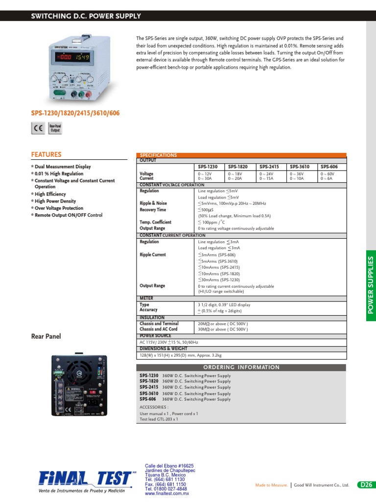 SPS Series | PDF | Power Supply | Direct Current