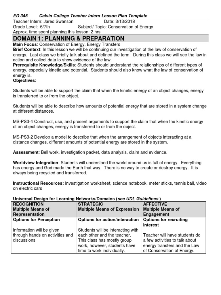 Energy Conservation Lesson Plan | PDF | Kinetic Energy | Teachers