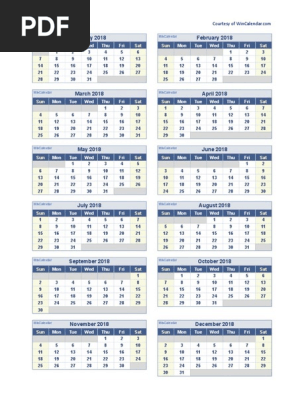 Calendar 2018 Printable One Page Pdf Top 10 One Page Calendar