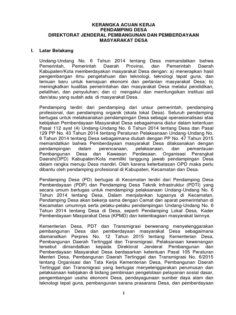 KAK Pendamping Desa (PDP-PDTI) - Revisi 2018 | PDF