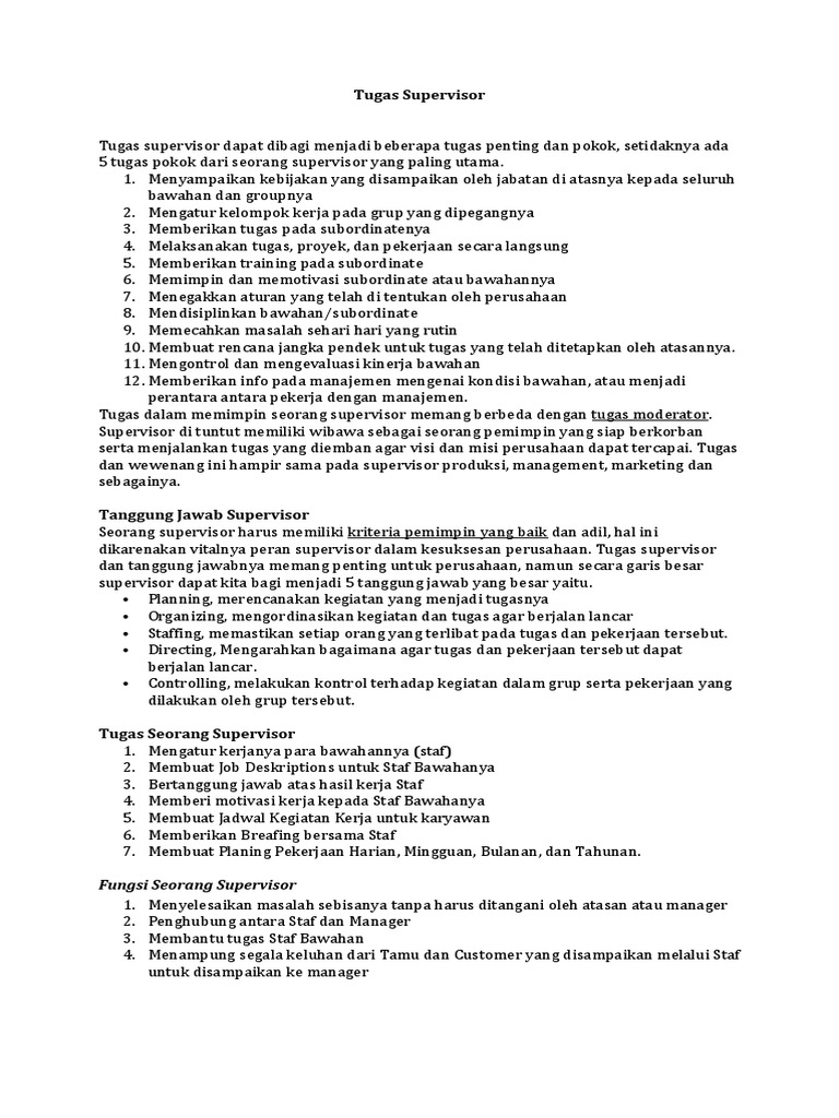 Tugas Supervisor | PDF | Pengembangan Diri