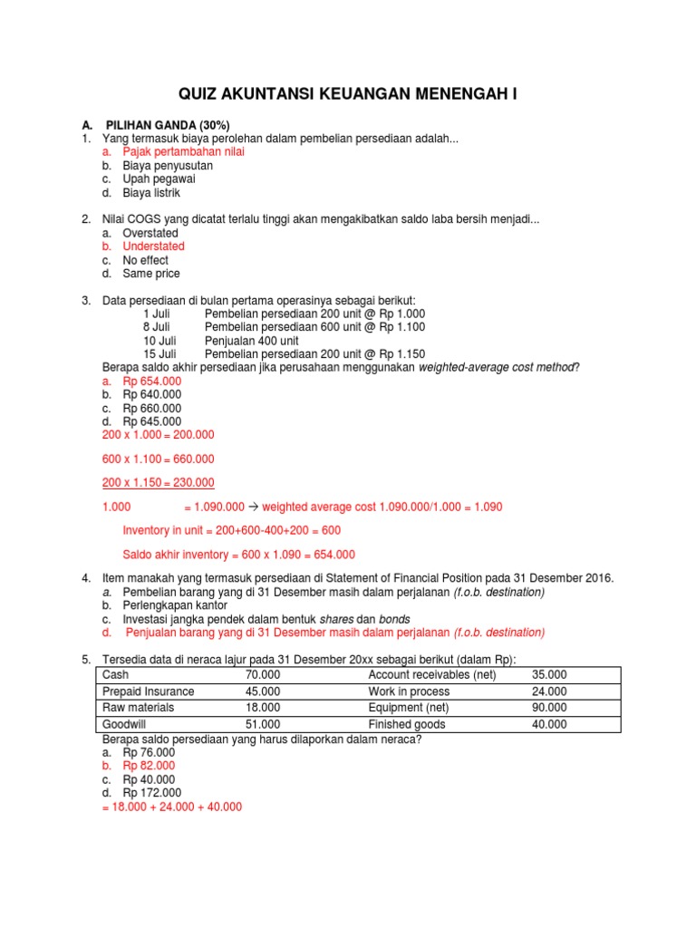 Quiz Akuntansi Keuangan Menengah I Before Uas | PDF