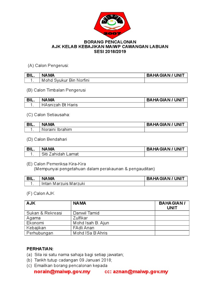 BORANg PENCALONAN AJK