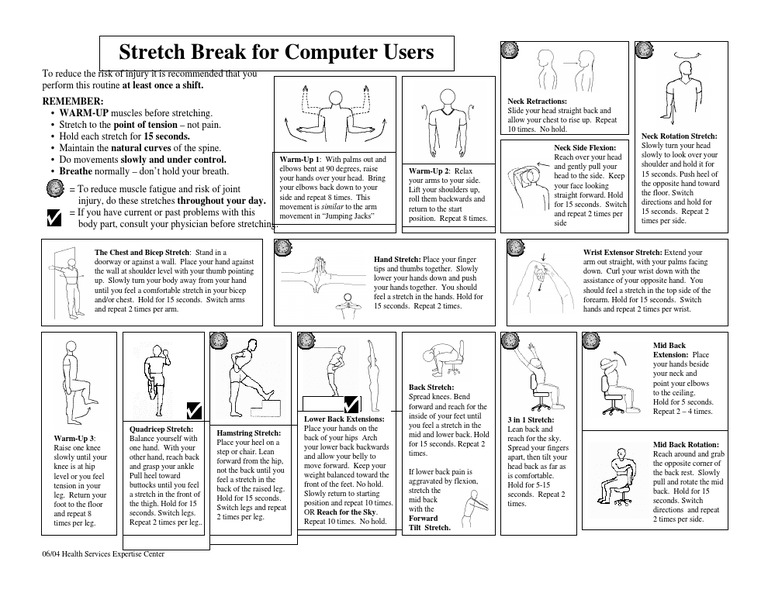 Stretch Break For Computer Users | PDF | Anatomical Terms Of Motion | Hand