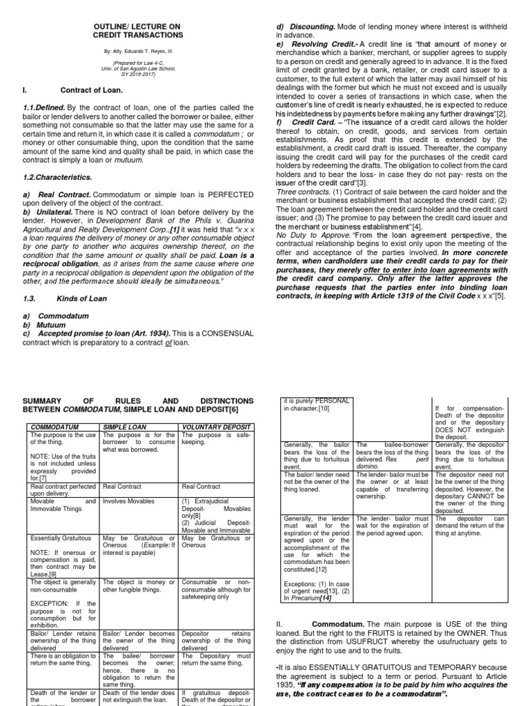 OUTLINE Cred Trans | PDF | Mortgage Law | Guarantee
