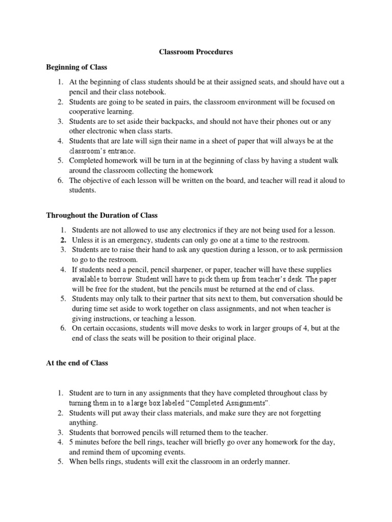 Classroom Procedures | PDF | Homework | Teachers