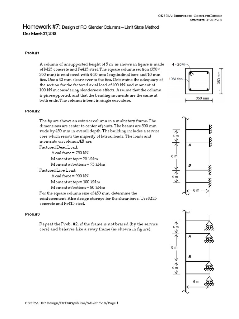 Homework #7:: Design of RC Slender Columns - Limit State Method | PDF ...