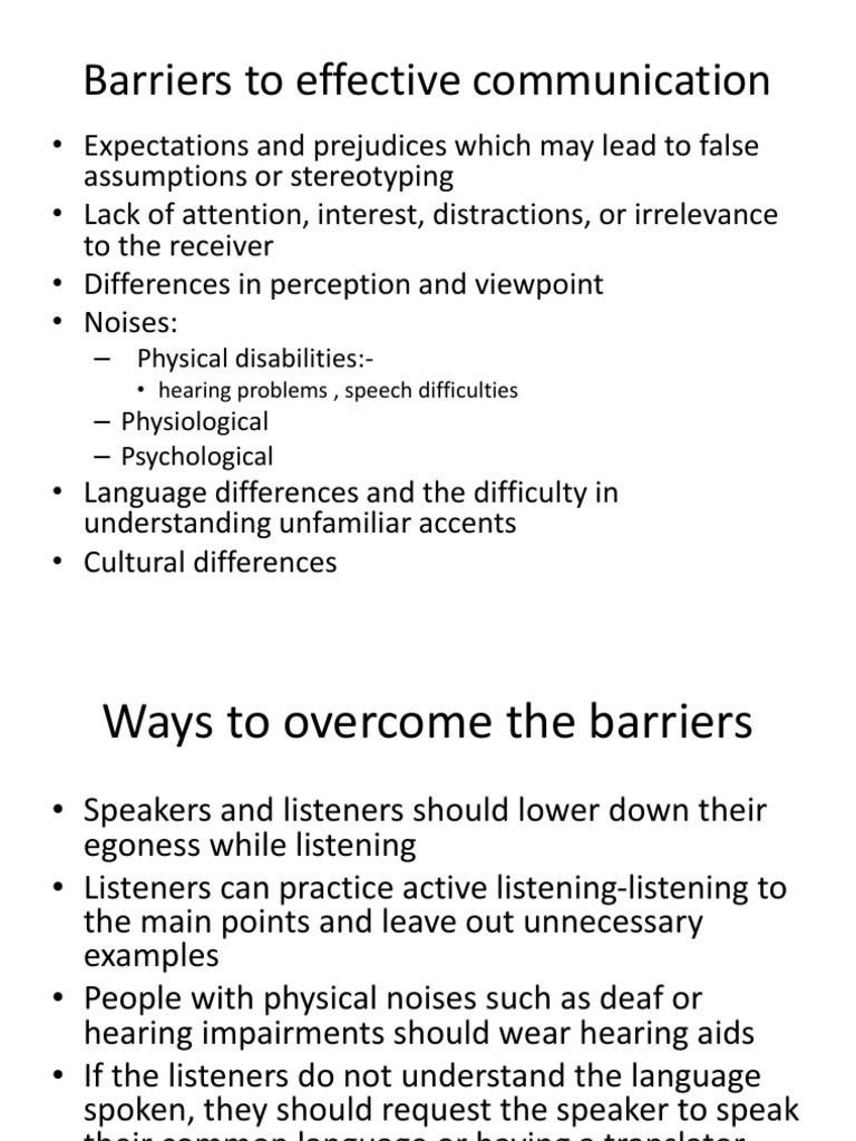 Barriers To Effective Communication: - Physical Disabilities ...
