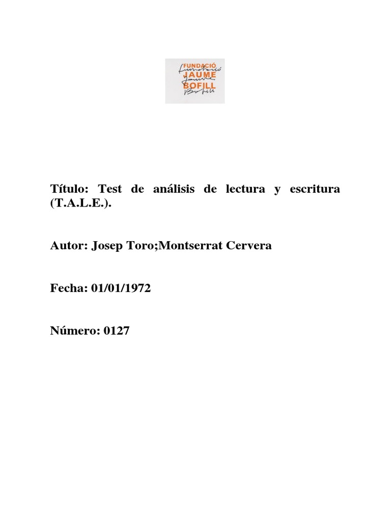 Test de Análisis de Lectoescritura TALE PDF | PDF