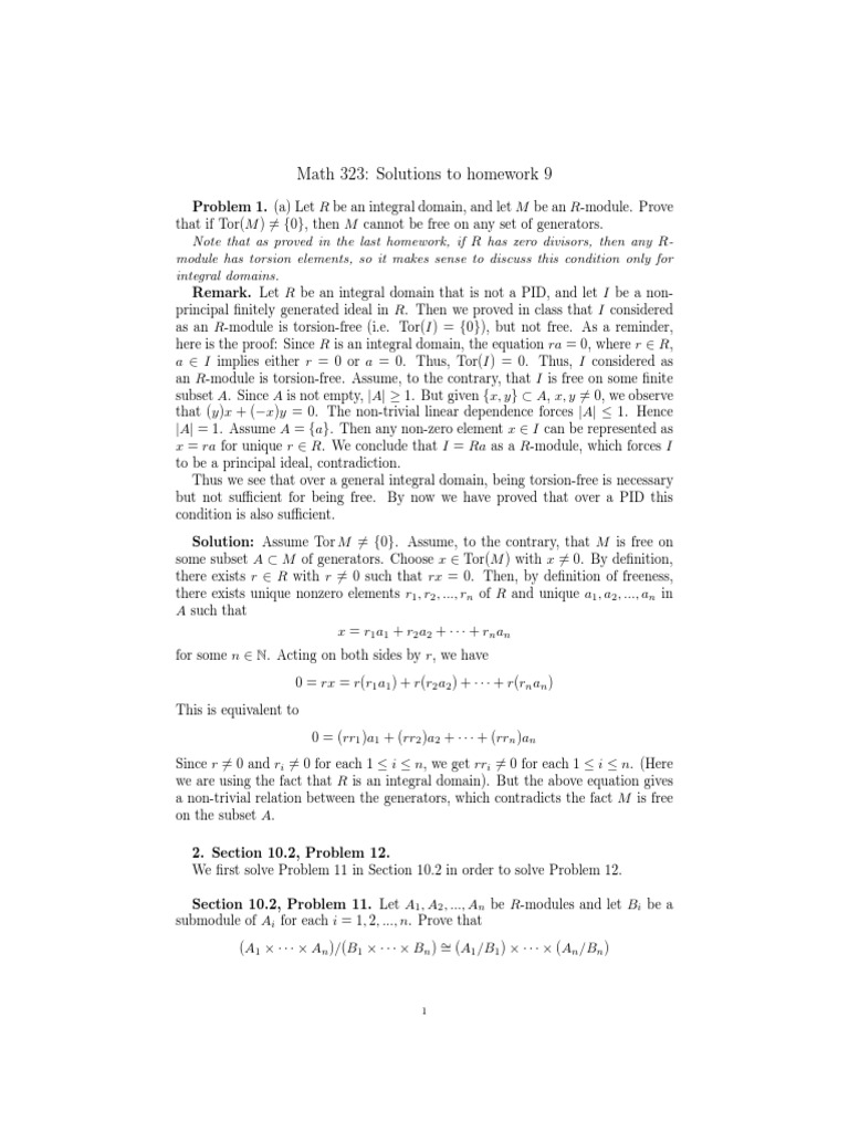 Math 323: Solutions To Homework 9 | PDF | Module (Mathematics) | Group (Mathematics)