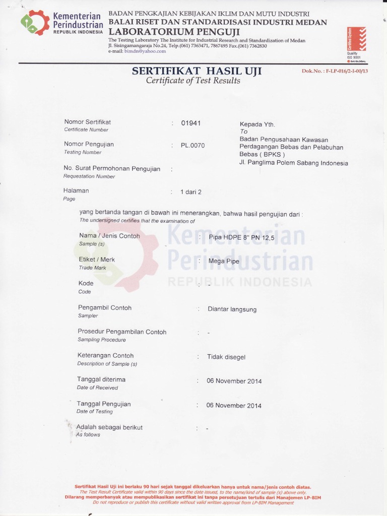Hasil Test Pipa | PDF