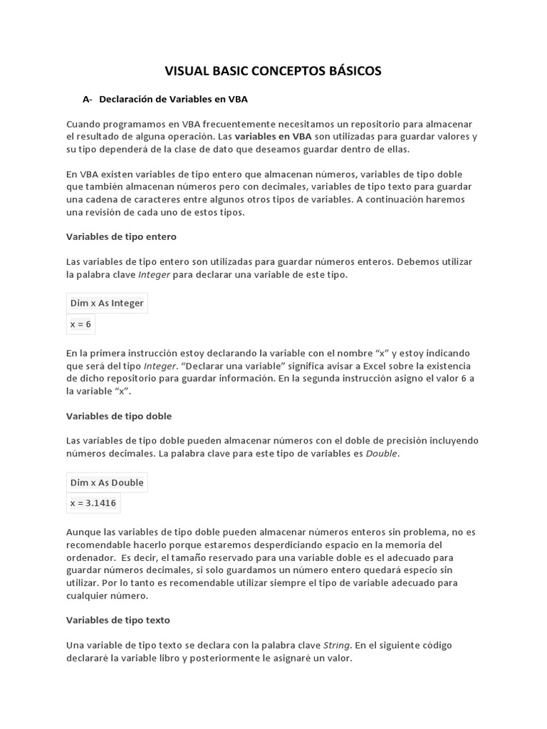 Visual Basic Conceptos Básicos | PDF | Básico | Variable (informática)