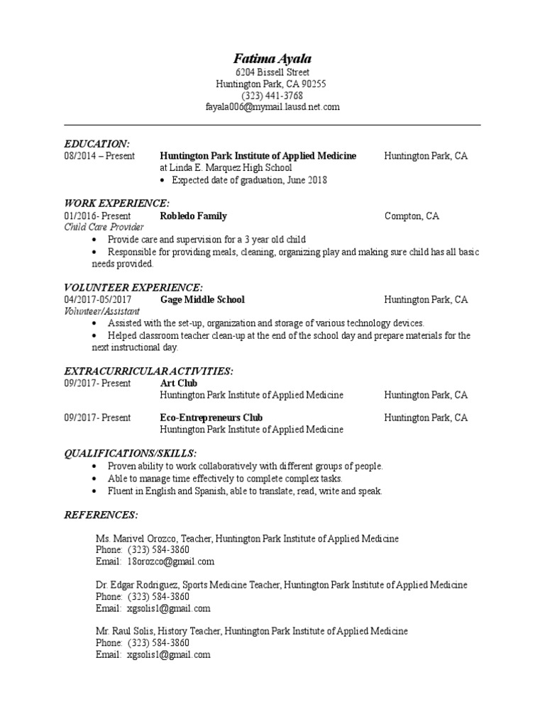 Fatima Resume | PDF | Pedagogy | Teachers