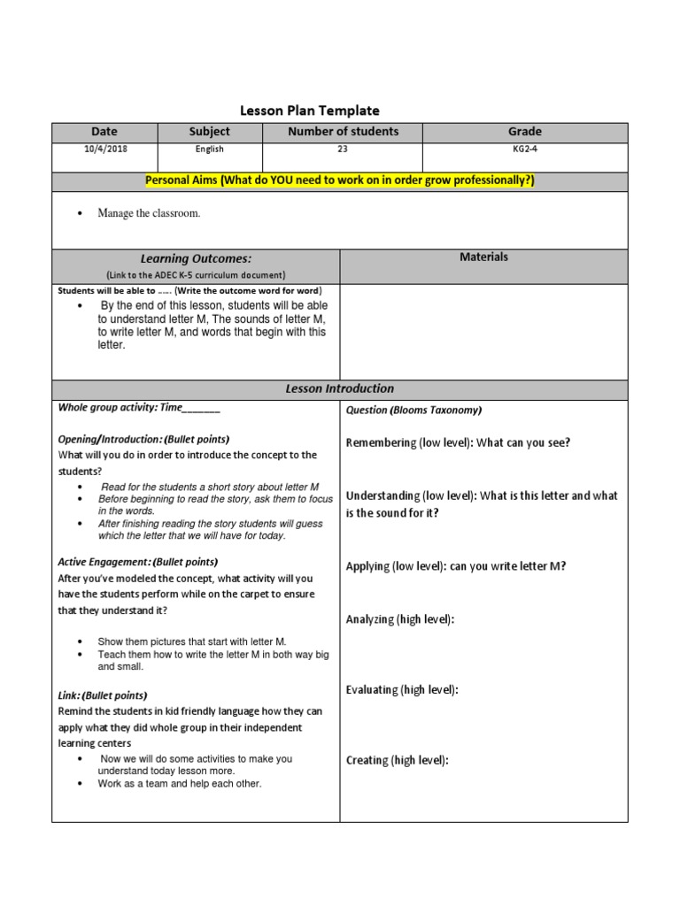 lesson plan - m letter | Lesson Plan | Educational Psychology
