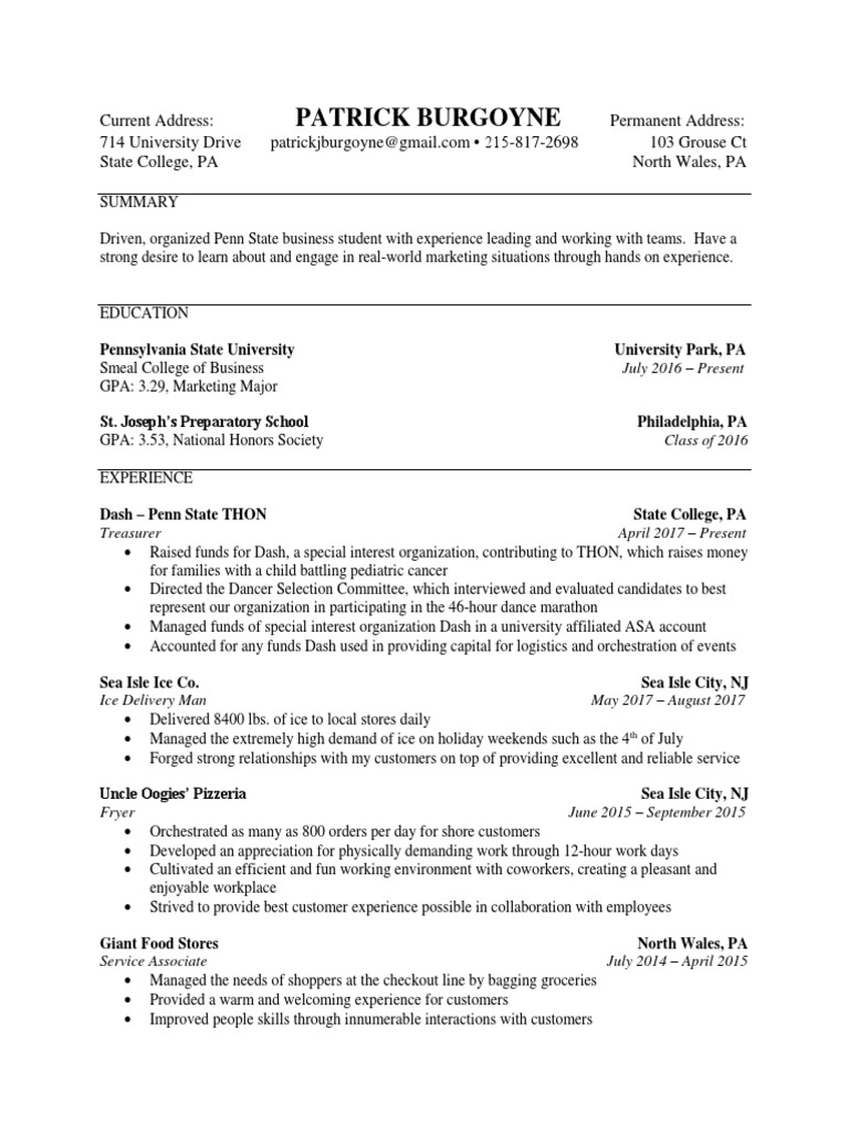 Resume Final Pburgoyne | PDF | Pennsylvania | Pennsylvania State University
