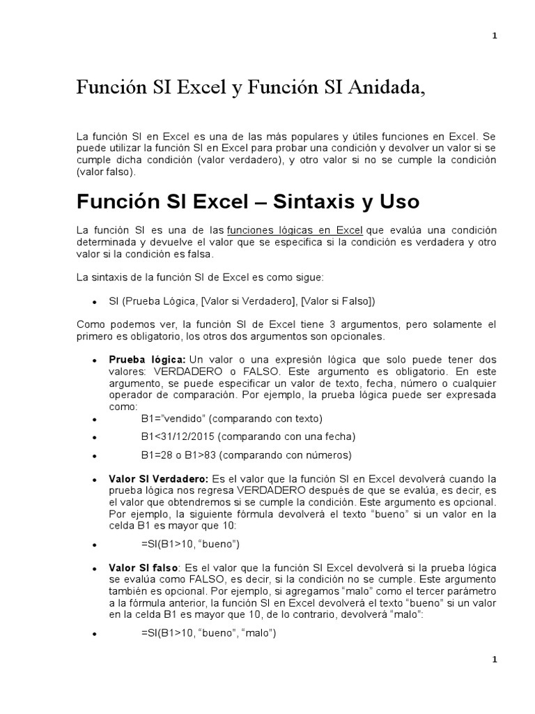 Función SI Excel y Función SI Anidada | PDF | Fórmula | Microsoft Excel