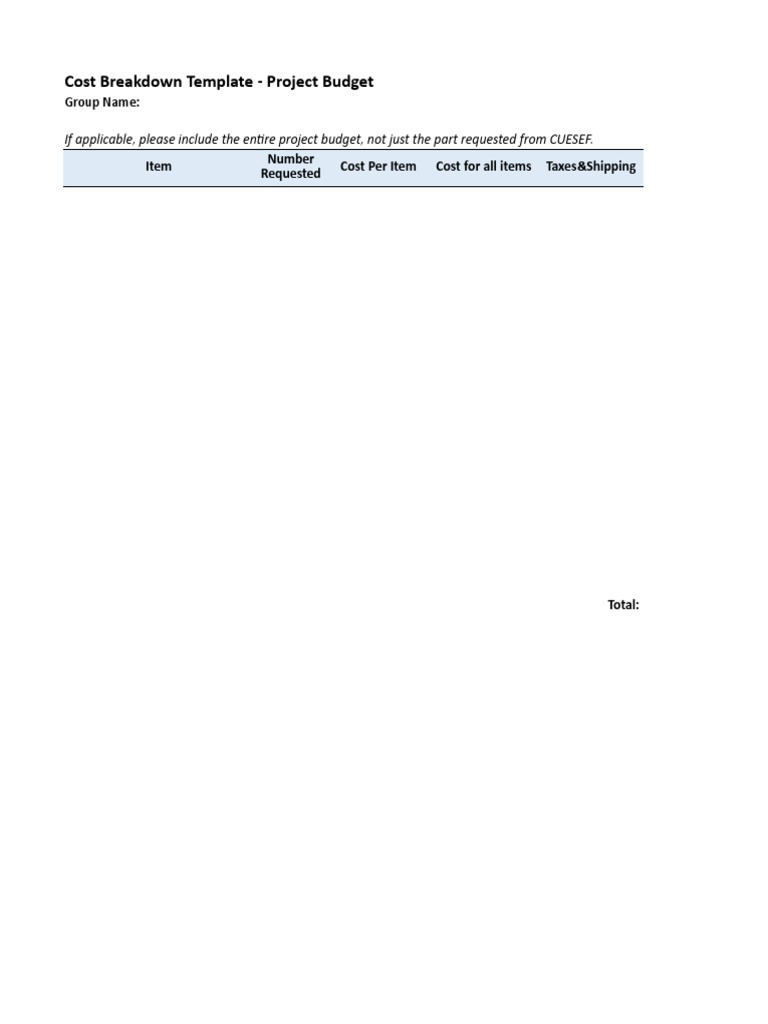 Project Budget Cost Breakdown Template | PDF