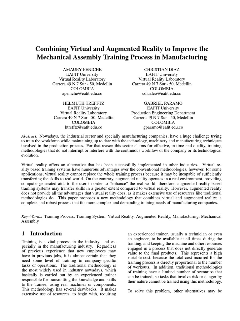 Combining VR and AR for Improved Mechanical Assembly Training | PDF ...