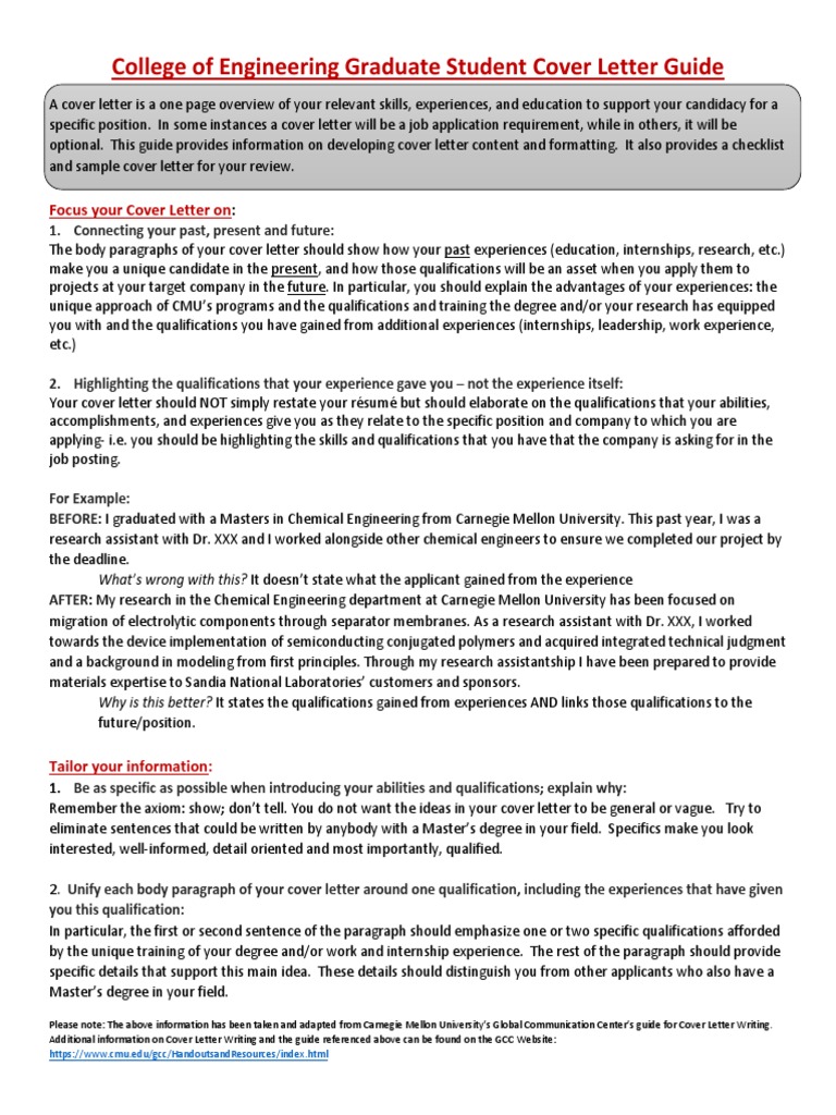 Cit Grad Cover Letter Guide | PDF | Carnegie Mellon University | Résumé