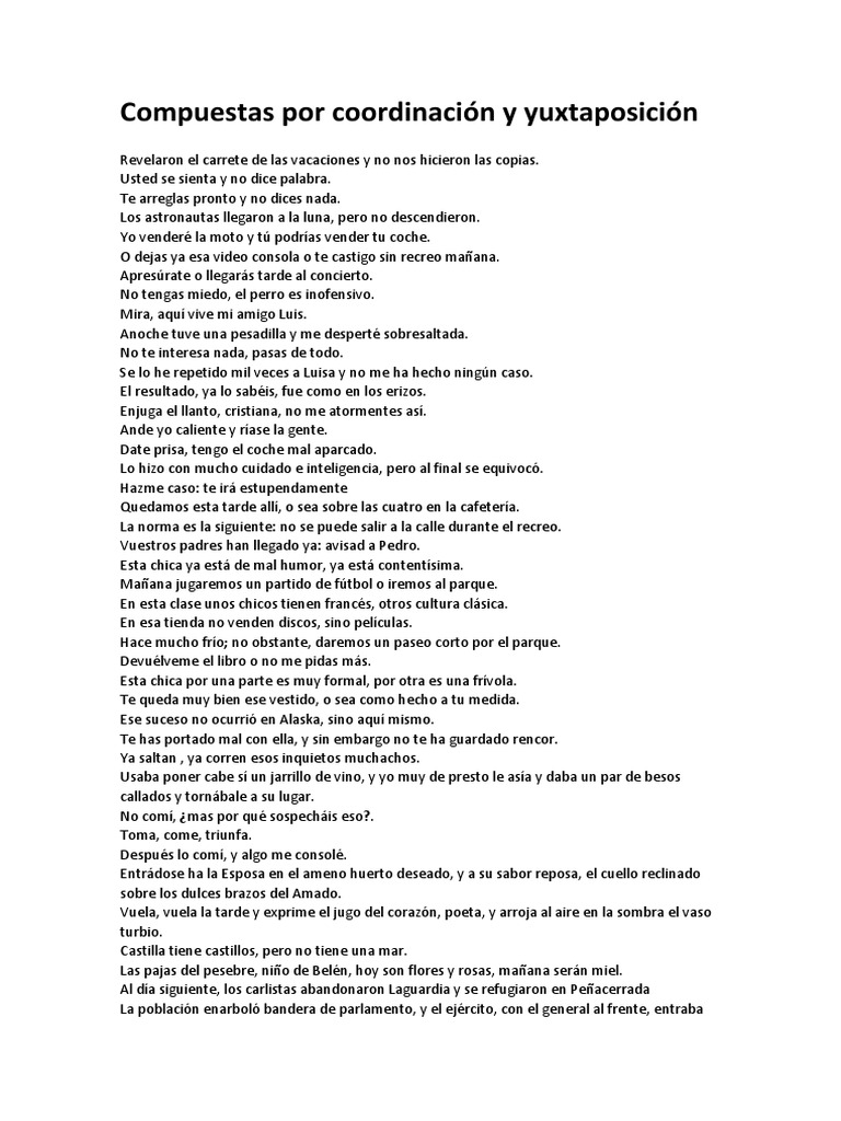 Compuestas Por Coordinación y Yuxtaposición | PDF
