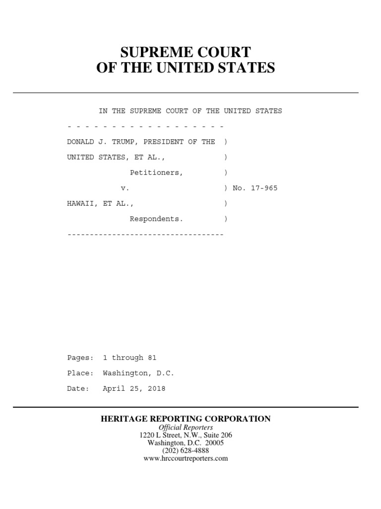 Trump v. Hawaii Transcript of Oral Arguments | PDF | Sonia Sotomayor ...