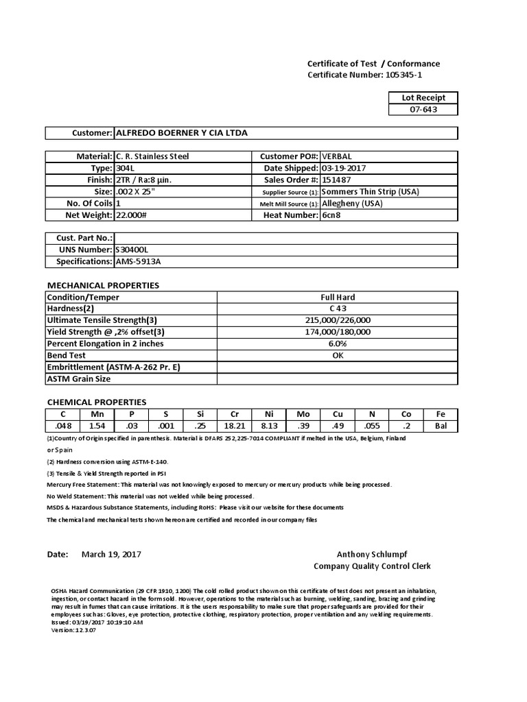 304L Stainless Steel Properties | PDF | Welding | Construction