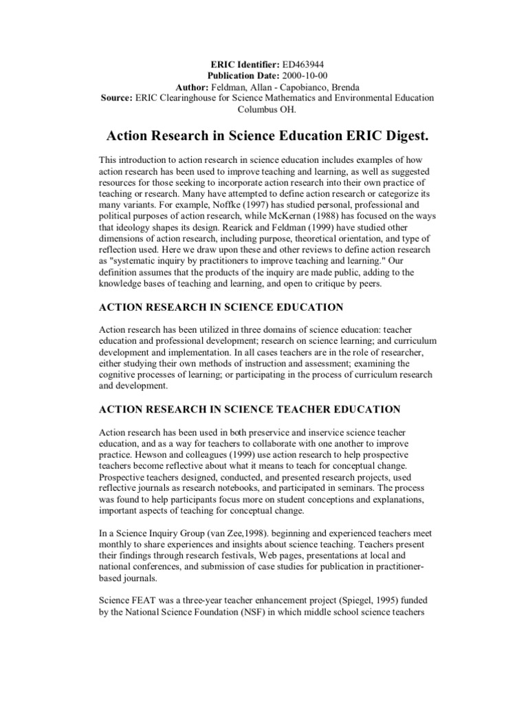 Action Research in Science Education ERIC Digest | PDF | Action ...