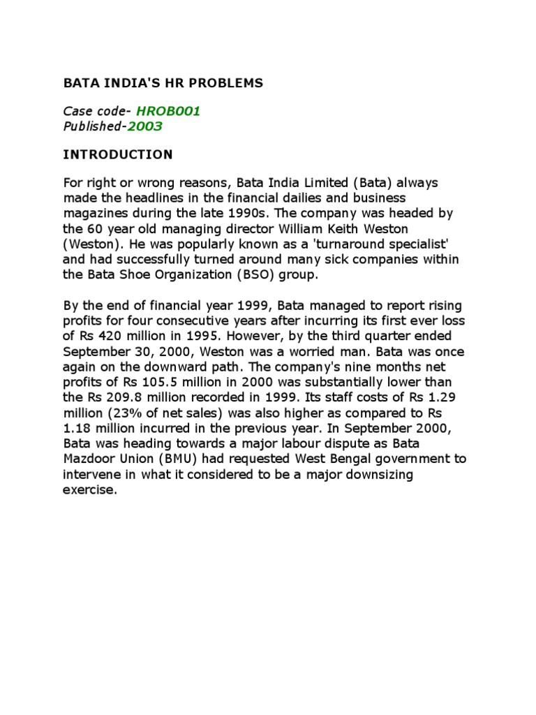 Bata India's HR Problems at Batanagar Factory | PDF | Economies