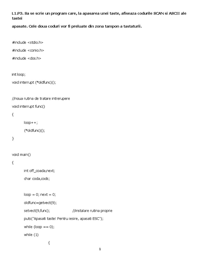 Program C pentru coduri tastatură | PDF | Computers