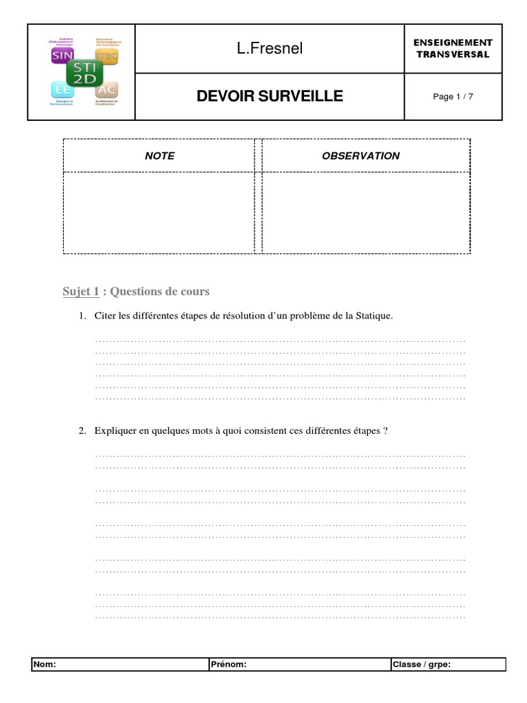 Devoir Tle | PDF | Obliger | Physique appliquée et interdisciplinaire