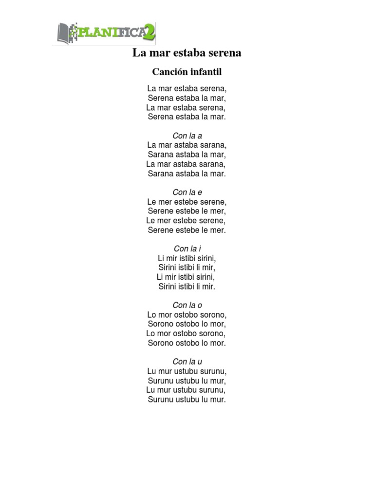 Canción Infantil: La Mar Estaba Serena | PDF | Artes del Lenguaje y ...