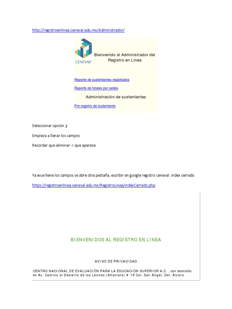 Registro en Linea Ceneval | PDF | Informática | Aprendizaje