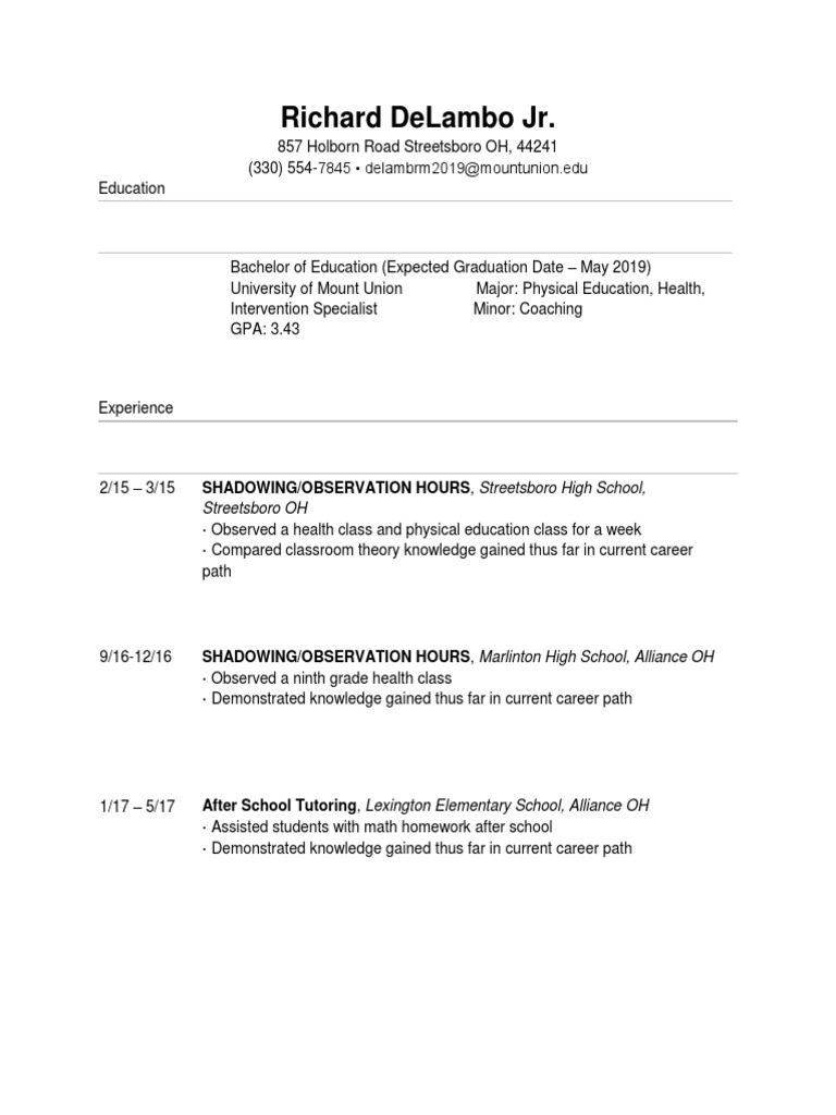 Richard Delambo JR.: Shadowing/Observation Hours, Streetsboro High ...