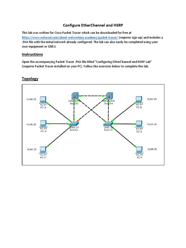 0317 - Configure EtherChannel and HSRP Lab - Instructions | PDF | Network Protocols | Computer ...