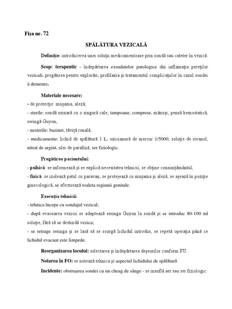 Fisa 72 - Spalatura Vezicala PDF | PDF
