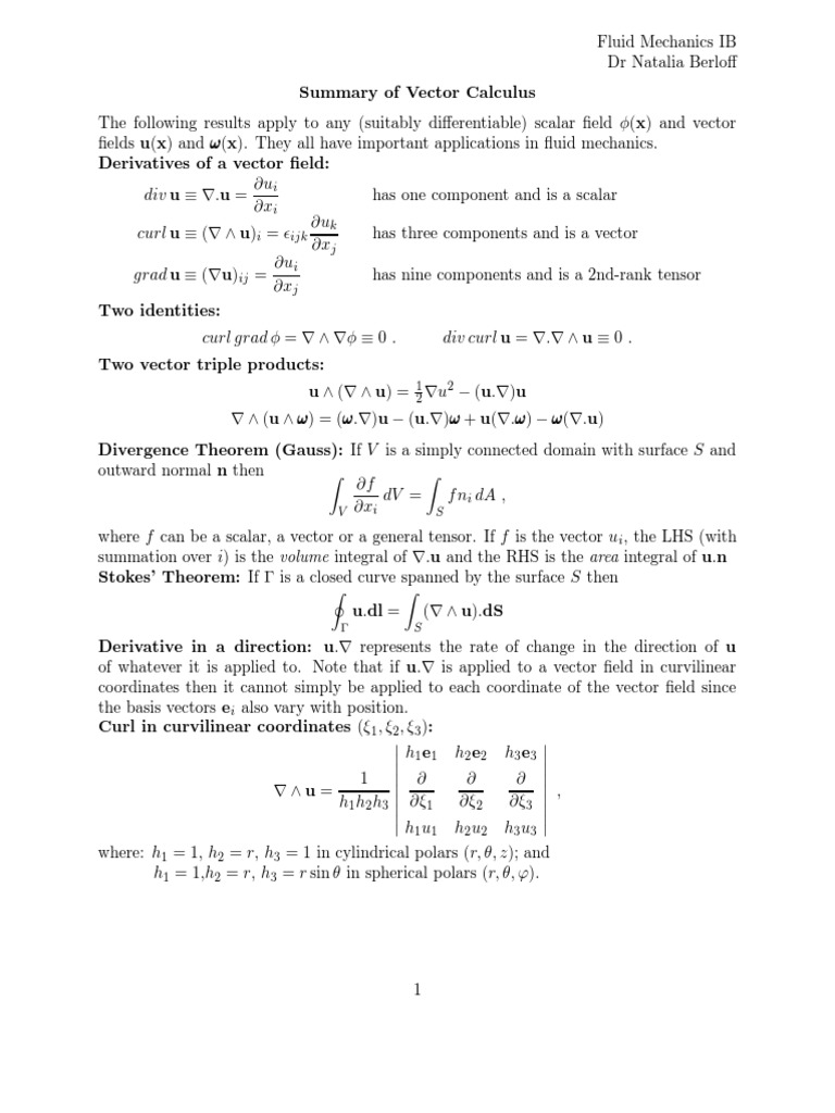 Summary of Vector Calculus PDF | PDF | Vector Calculus | Euclidean Vector
