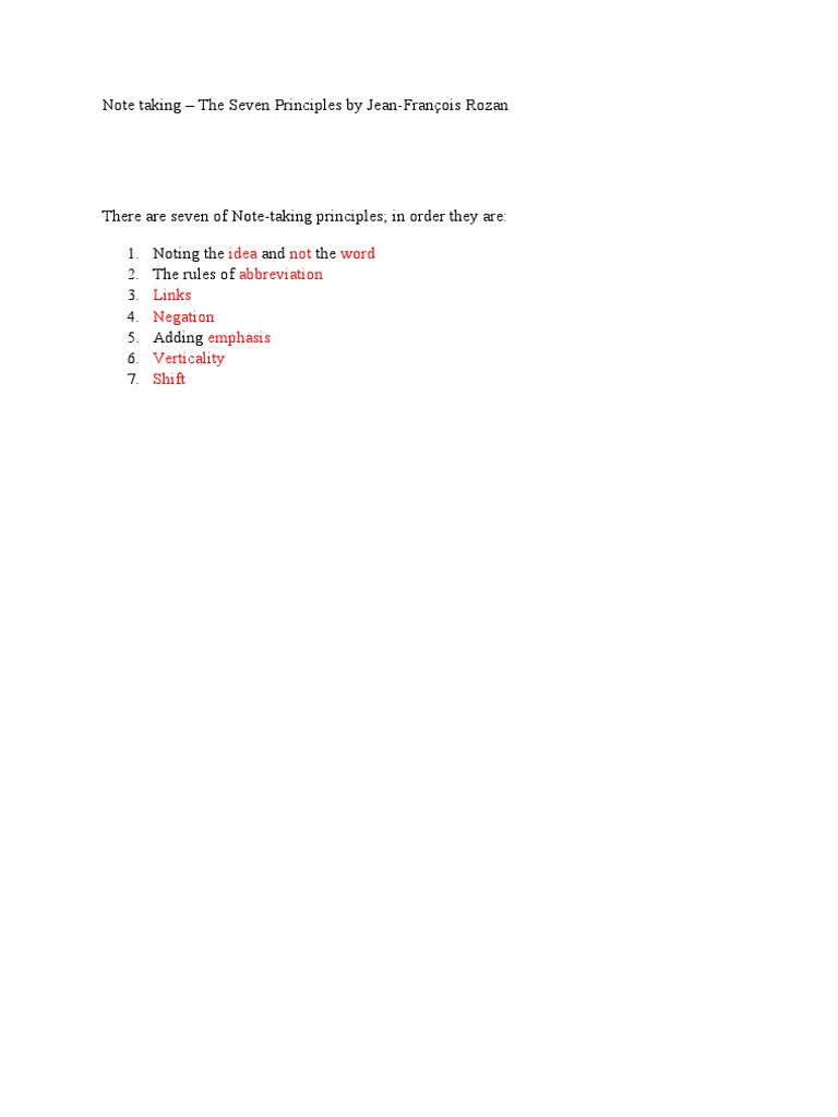 Seven Principles of Note Taking | PDF