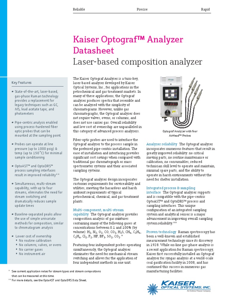 Kaiser Optograf™ Analyzer Datasheet | PDF | Gasification | Gas ...
