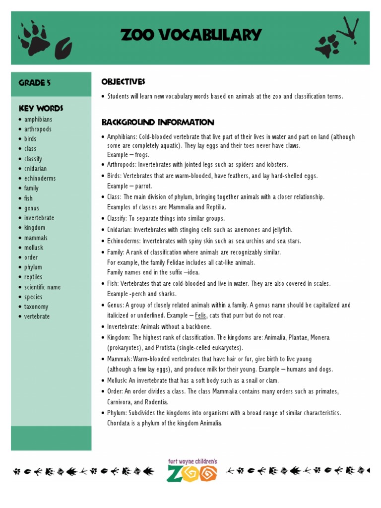 Zoo Vocabulary | PDF | Invertebrate | Taxonomy (Biology)