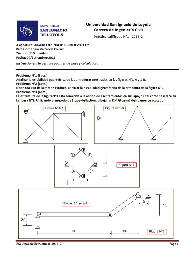 Sol Pc1 Analisis Estructural 2013-2 | PDF | Ingeniero civil | Análisis estructural