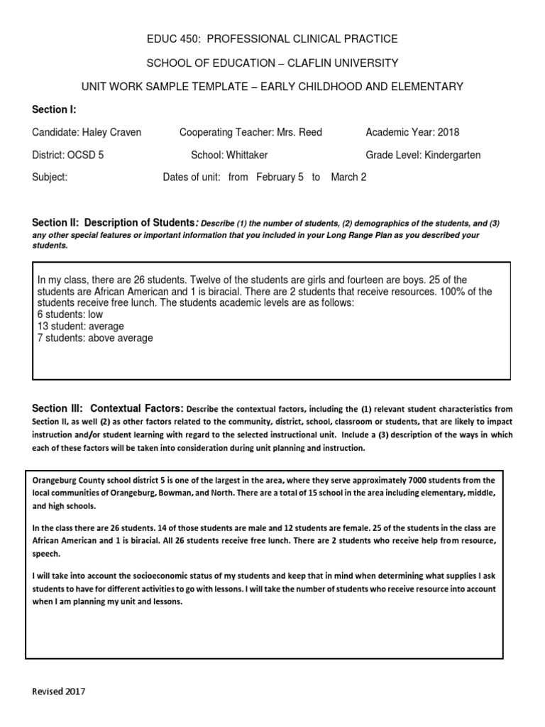 Unit Work Sample | PDF | Educational Assessment | Pedagogy