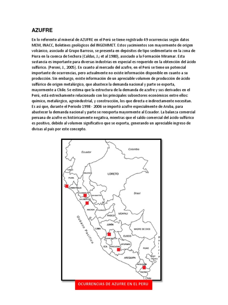 Azufre: Ocurrencias De Azufre En El Peru