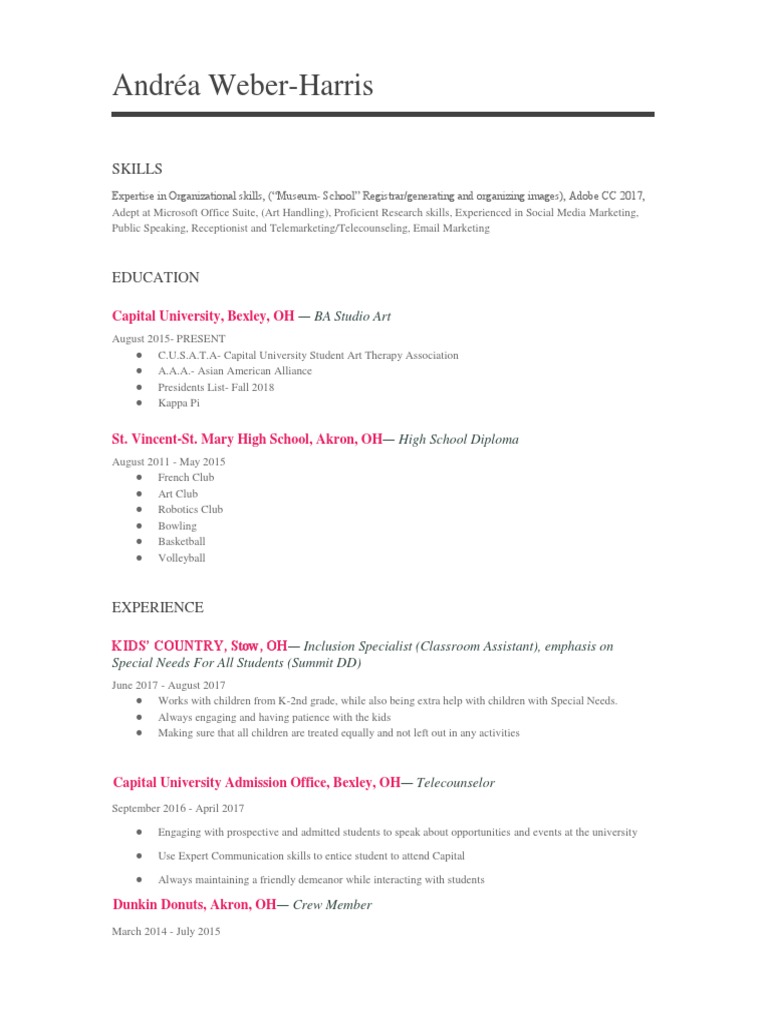 Art Resume 2018 Website | PDF