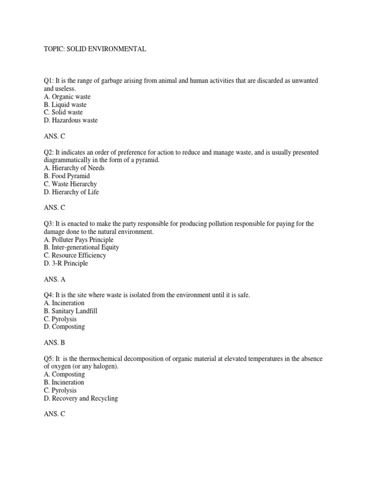 Solid Management Quiz | Download Free PDF | Municipal Solid Waste | Waste