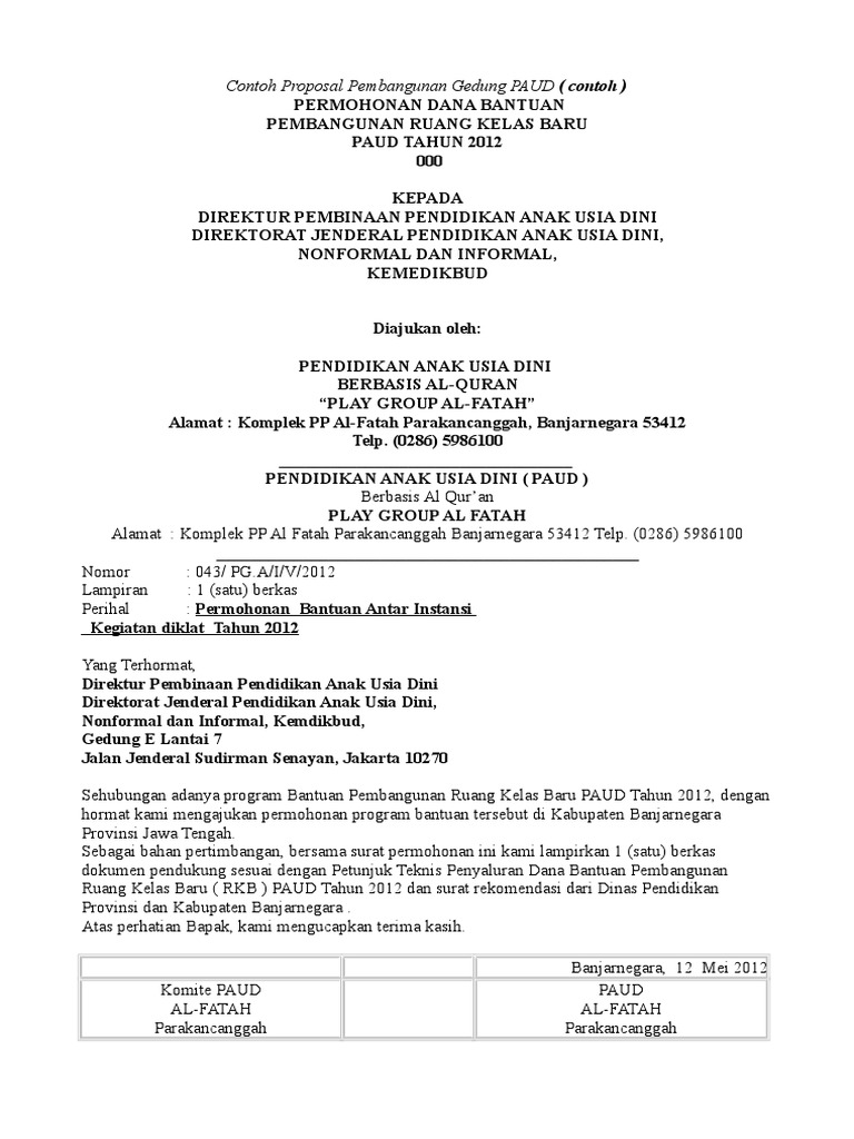 Contoh Proposal Pembangunan Gedung PAUD | PDF