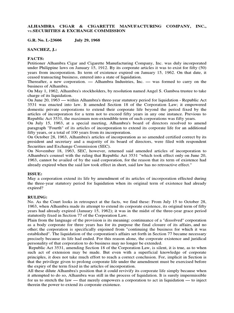 Alhambra Cigar & Cigarette Manufacturing Company, Inc. | PDF | Board Of ...