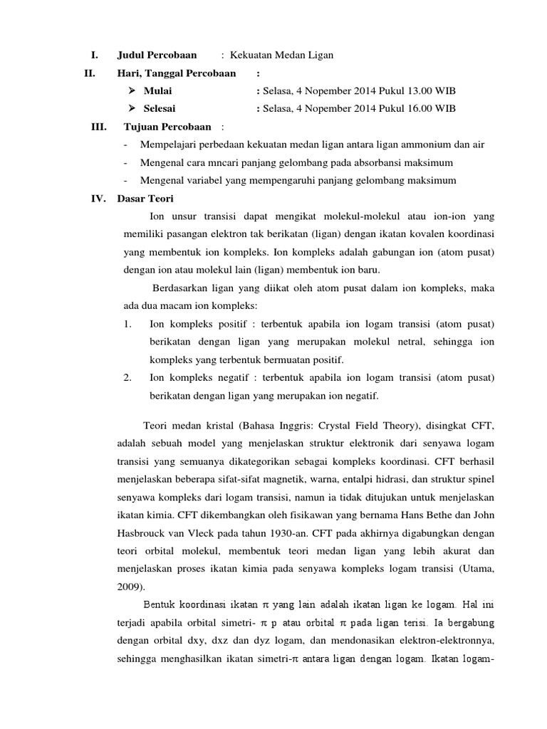 Kekuatan Medan Ligan pada Ion Kompleks | PDF